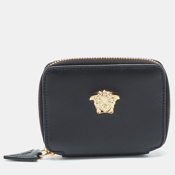 Versace | Bags | Versace Black Leather Medusa Zip Coin Purse | Poshmark